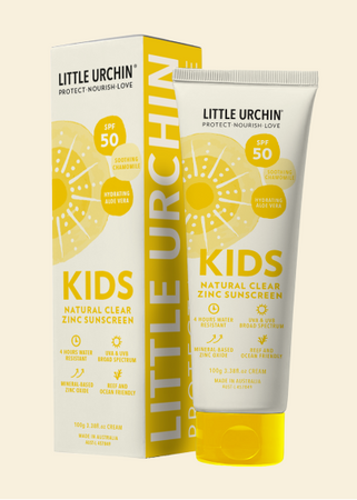 KIDS Natural Clear Zinc Sunscreen SPF 50, 100g - LITTLE URCHIN